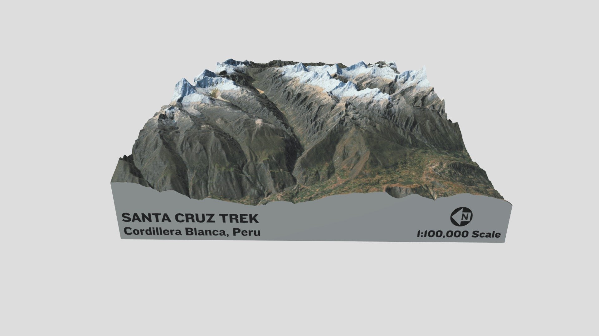 Santa Cruz Trek, Peru (1:100,000 Scale Map) - 3D model by smartmAPPS ...