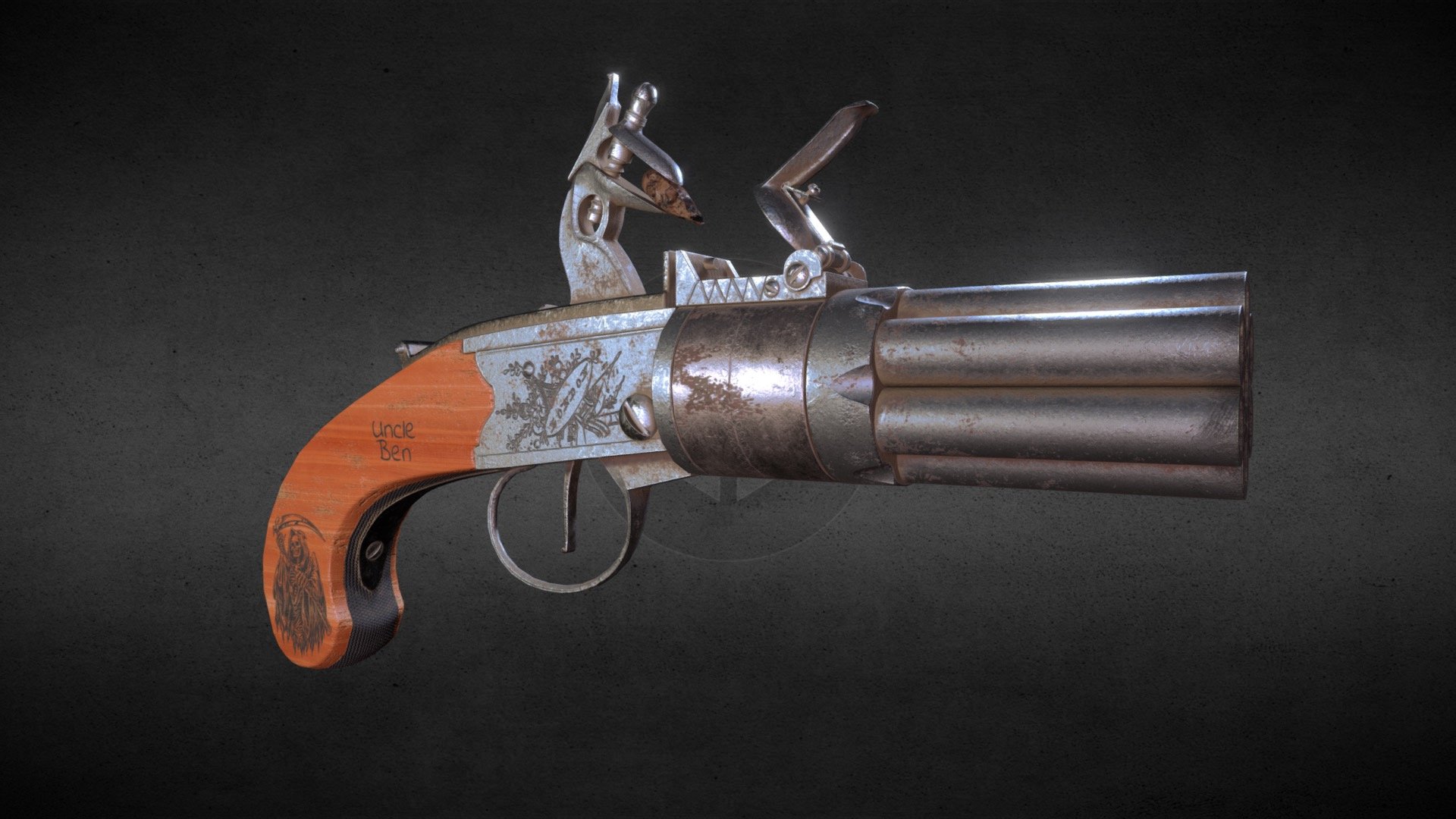 English Flintlock Pepperbox Pistol - 3D model by Kaisermed3xx [8e6c792 ...