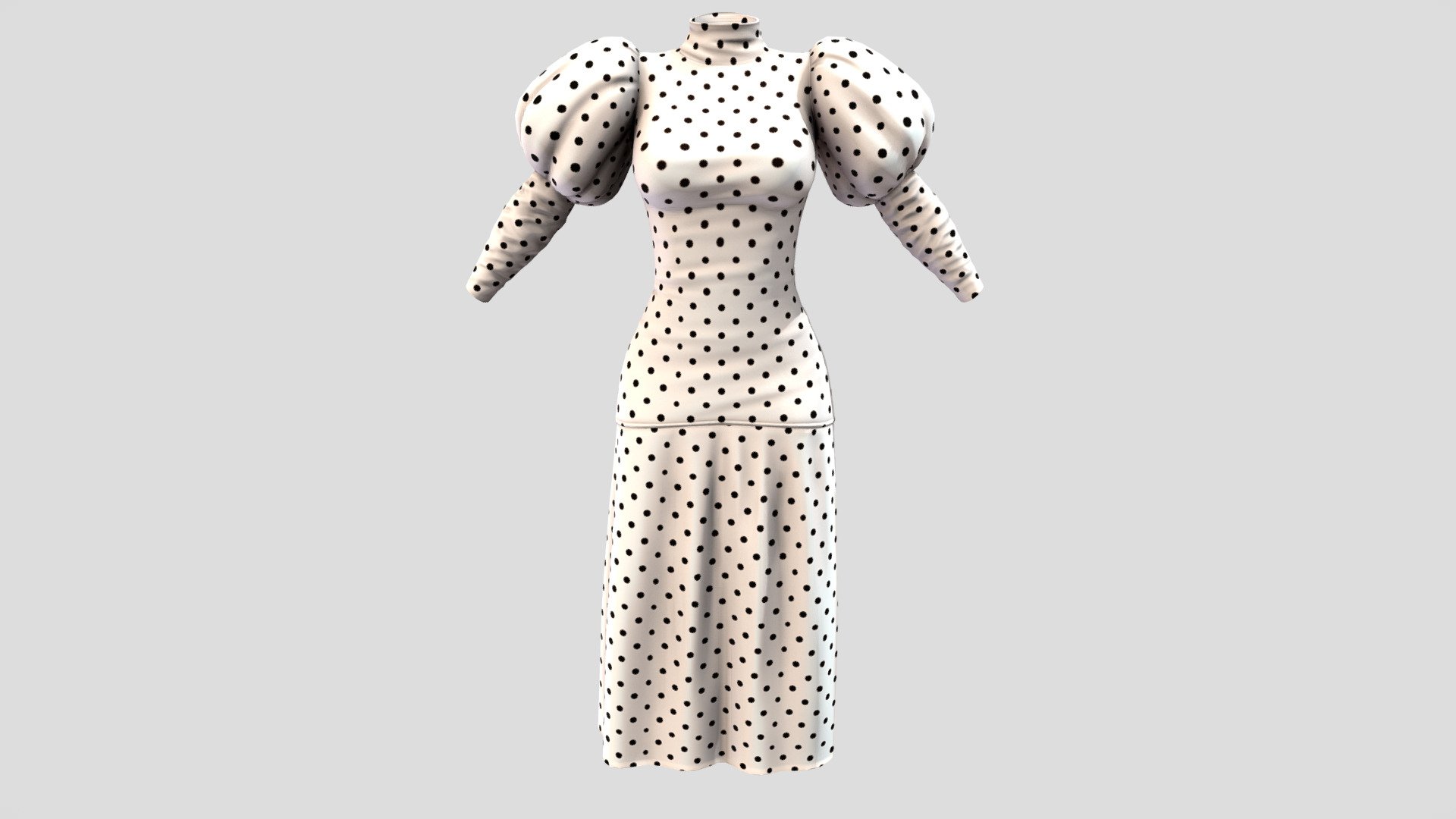 Puffy Shoulders High Neck Long Dress - Buy Royalty Free 3D model by ...