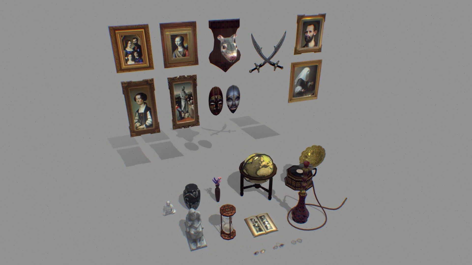 Lowpoly victorian props with customizable PSD - Download Free 3D model ...