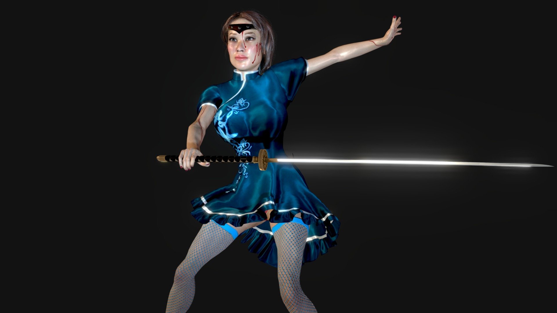 Asian Girl Swinging Sword - 3D model by AR3X (@cg-girls) [8e8af29 ...