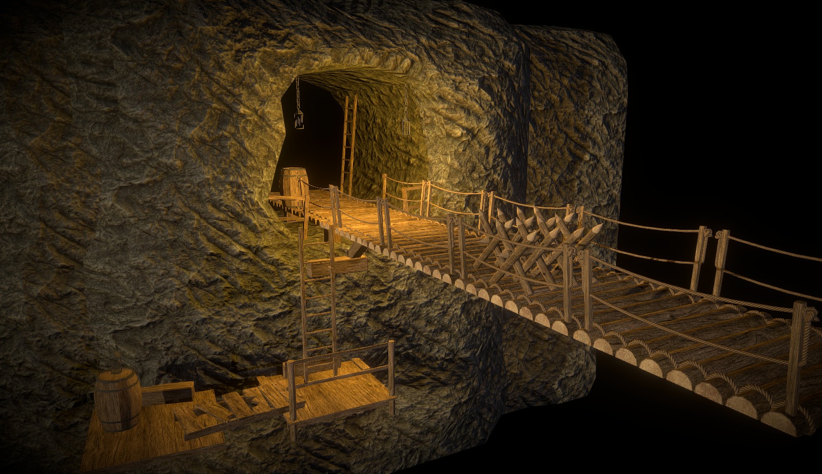 Cave Bridge Diorama - Wood Fortress Asset Kit - 3D model by meshy.guru ...