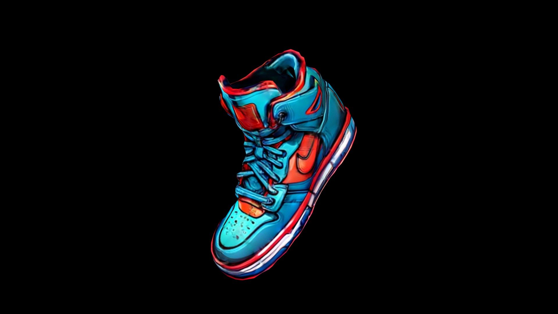 A cartoon image of a blue and red Nike shoe. - Download Free 3D model ...