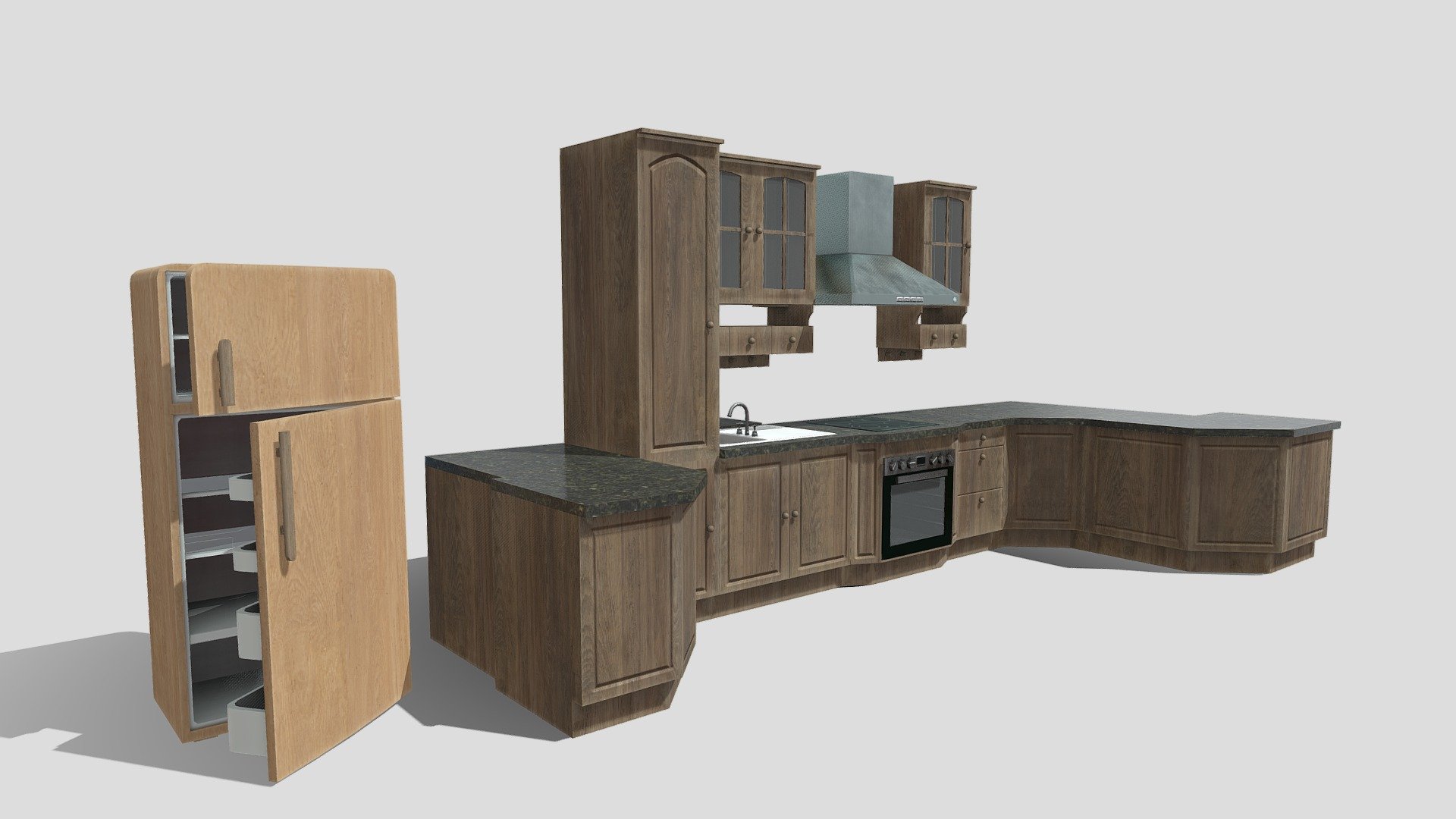 Dark Wooden Kitchen - Buy Royalty Free 3D model by OfficialBytes ...