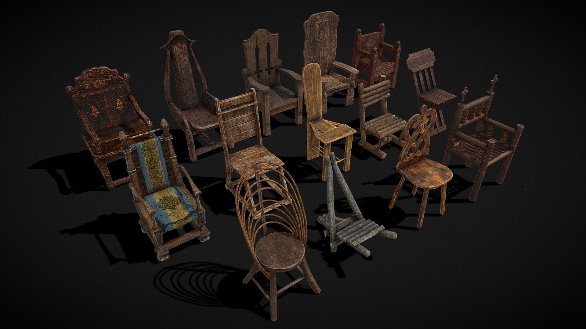 Medieval Wooden Chairs Pack - Buy Royalty Free 3D model by ...