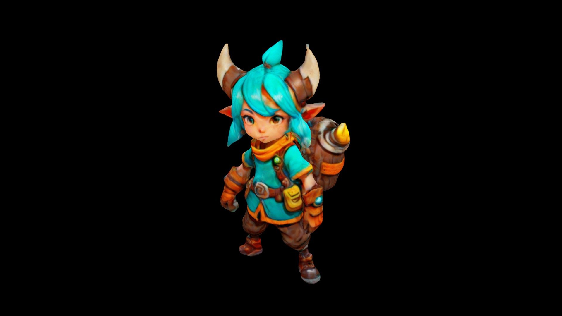 a blue haired character with horns wearing a gre - Download Free 3D ...