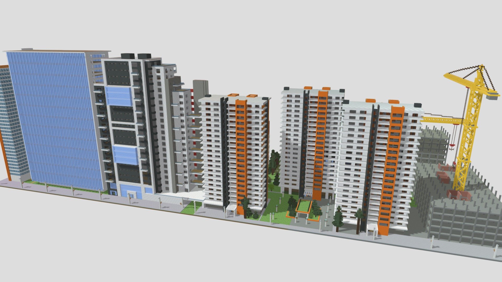 Modern buildings with cranes in Minecraft. - Buy Royalty Free 3D model ...
