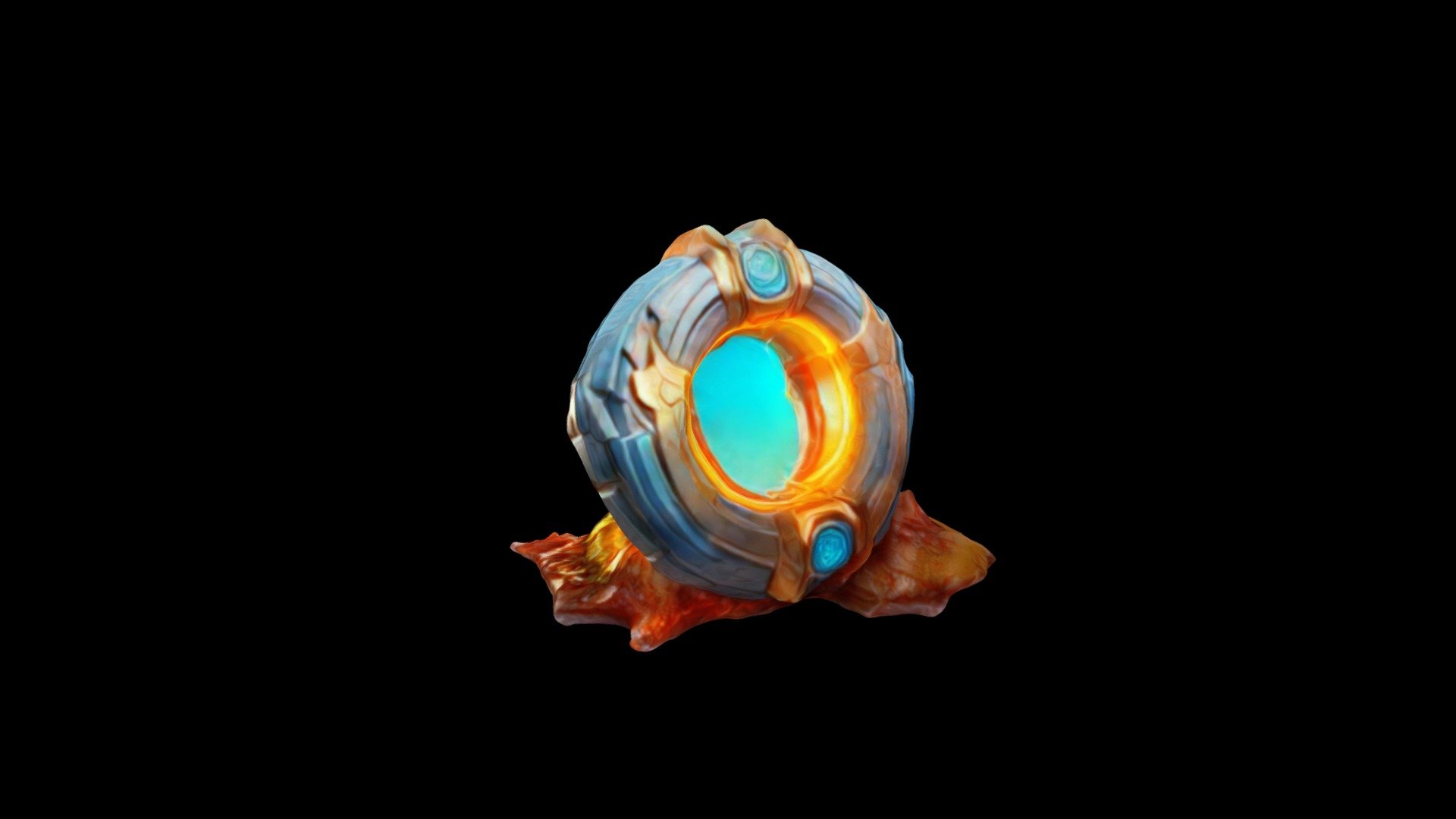 a glowing orb with a blue center and orange flam - Download Free 3D ...