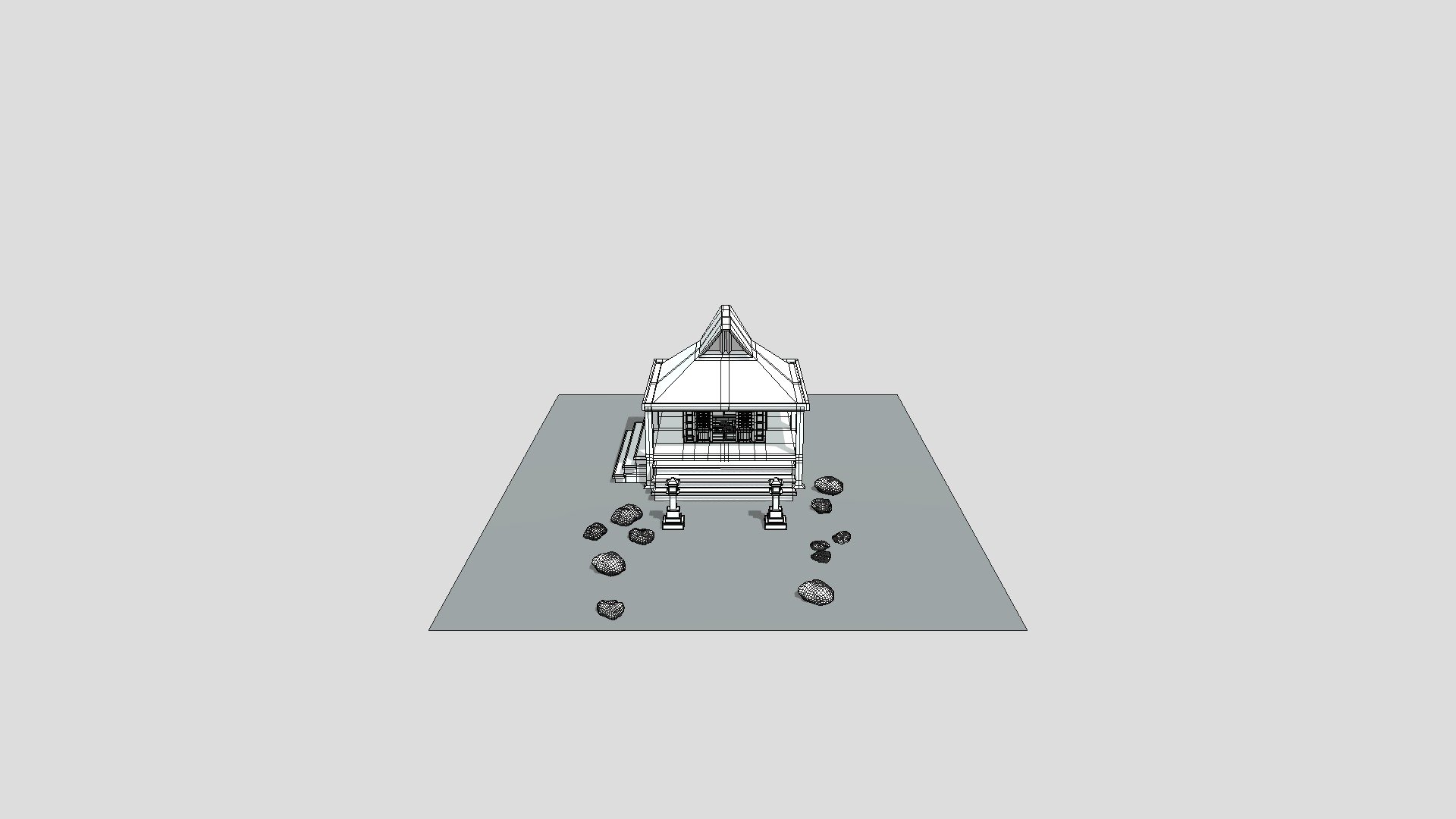 Japanese tea_house_with_groundplane_wireframe - Download Free 3D model ...
