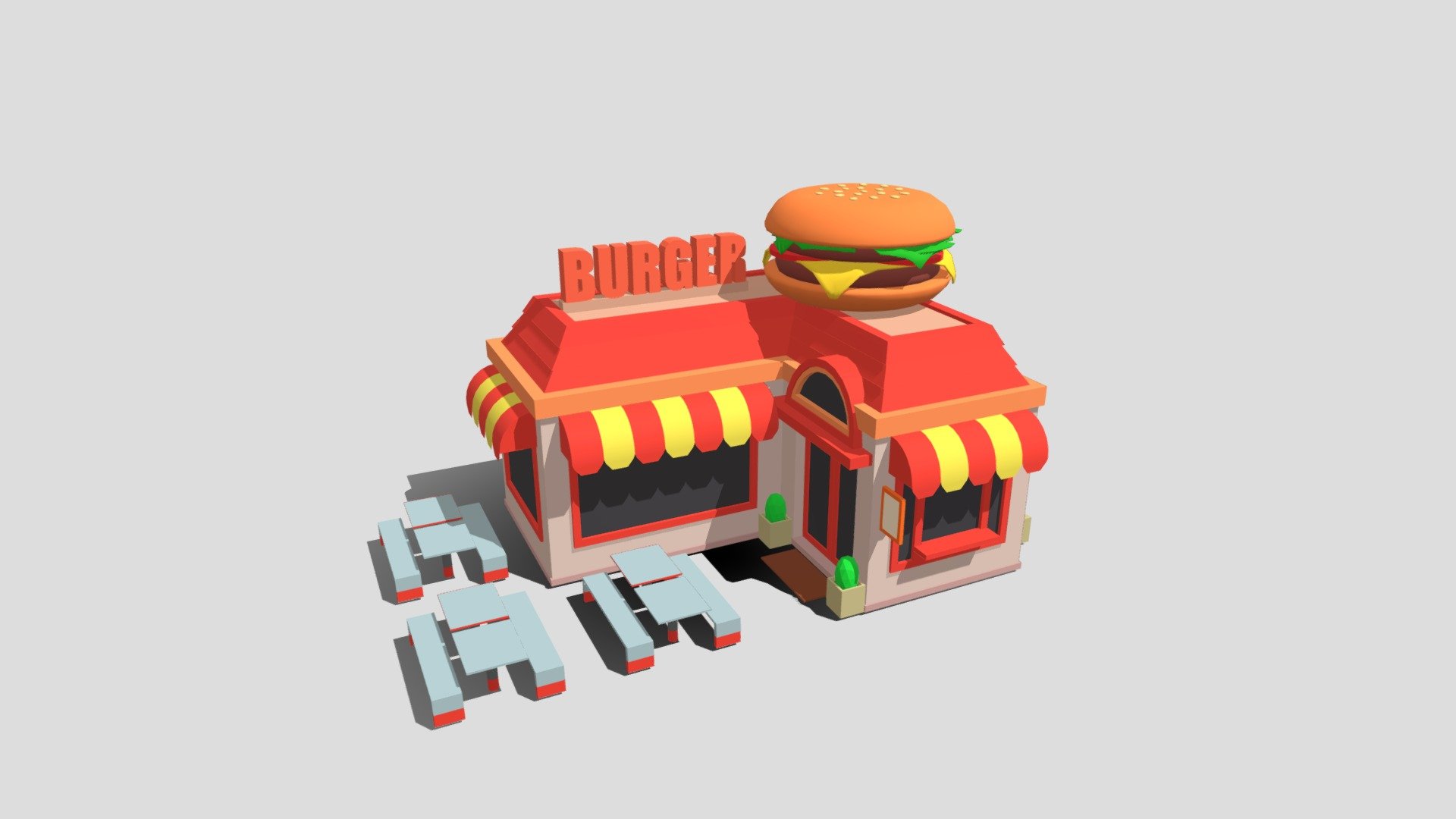Low poly burger restaurant - Download Free 3D model by assetfactory ...
