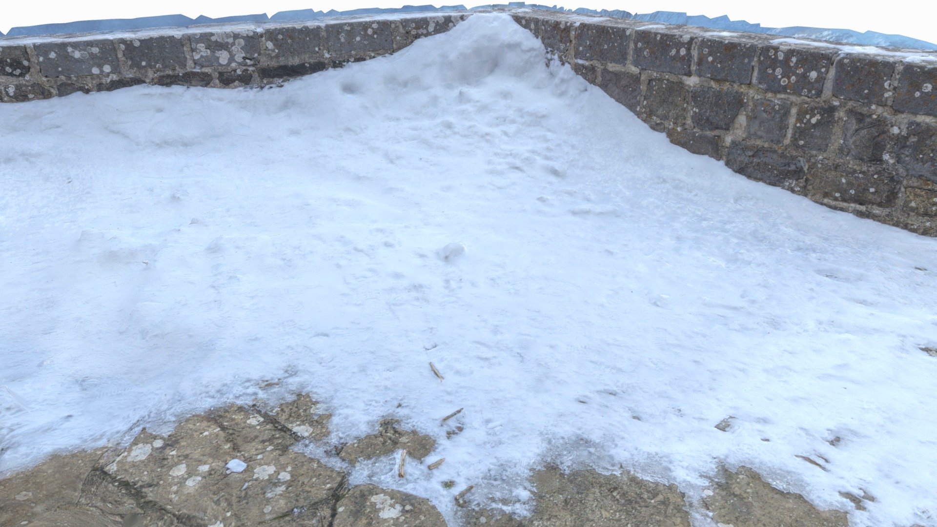 wind-driven snow on stone fence corner - Download Free 3D model by ...