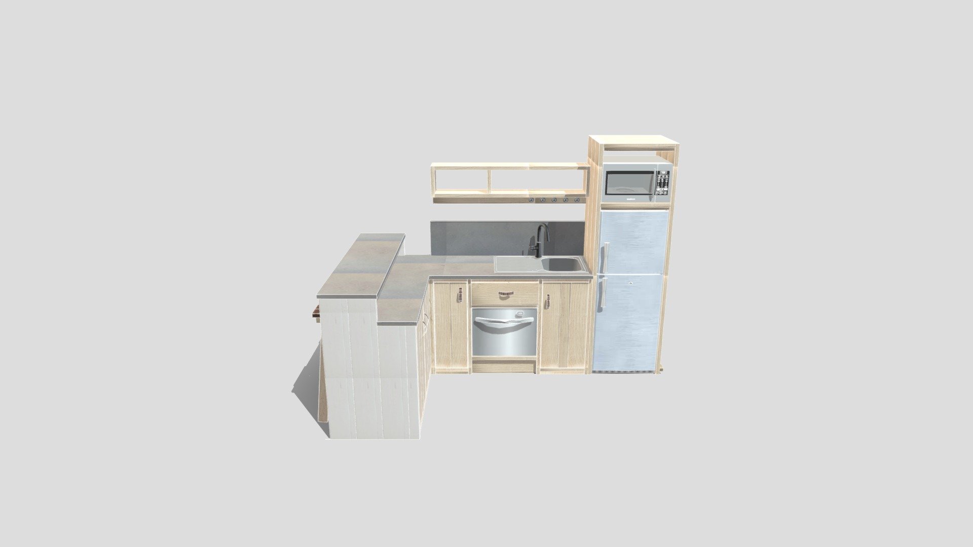 Kitchen with raised bar - 3D model by Glamx [9103f2c] - Sketchfab