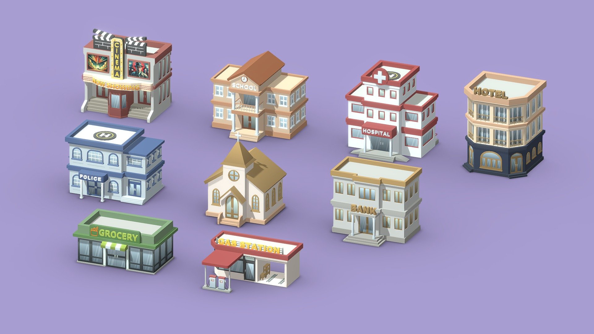 Cartoon Low Poly Building Pack Set2 - Buy Royalty Free 3D model by ...
