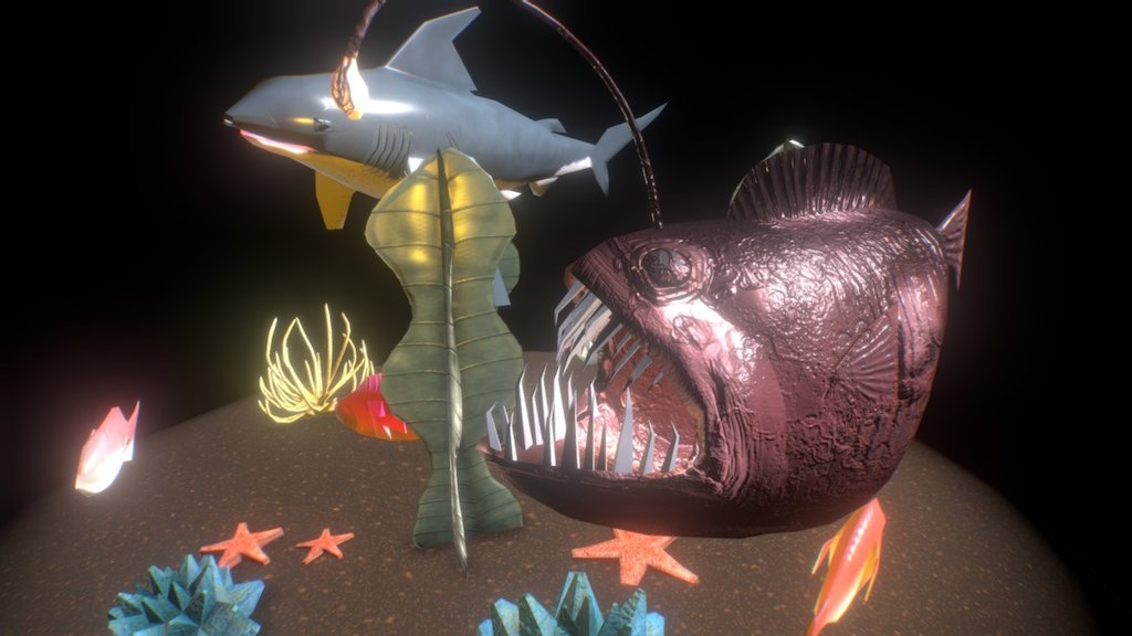 Deep in the sea, Shark, Anglerfish and more - 3D model by Even Topland ...