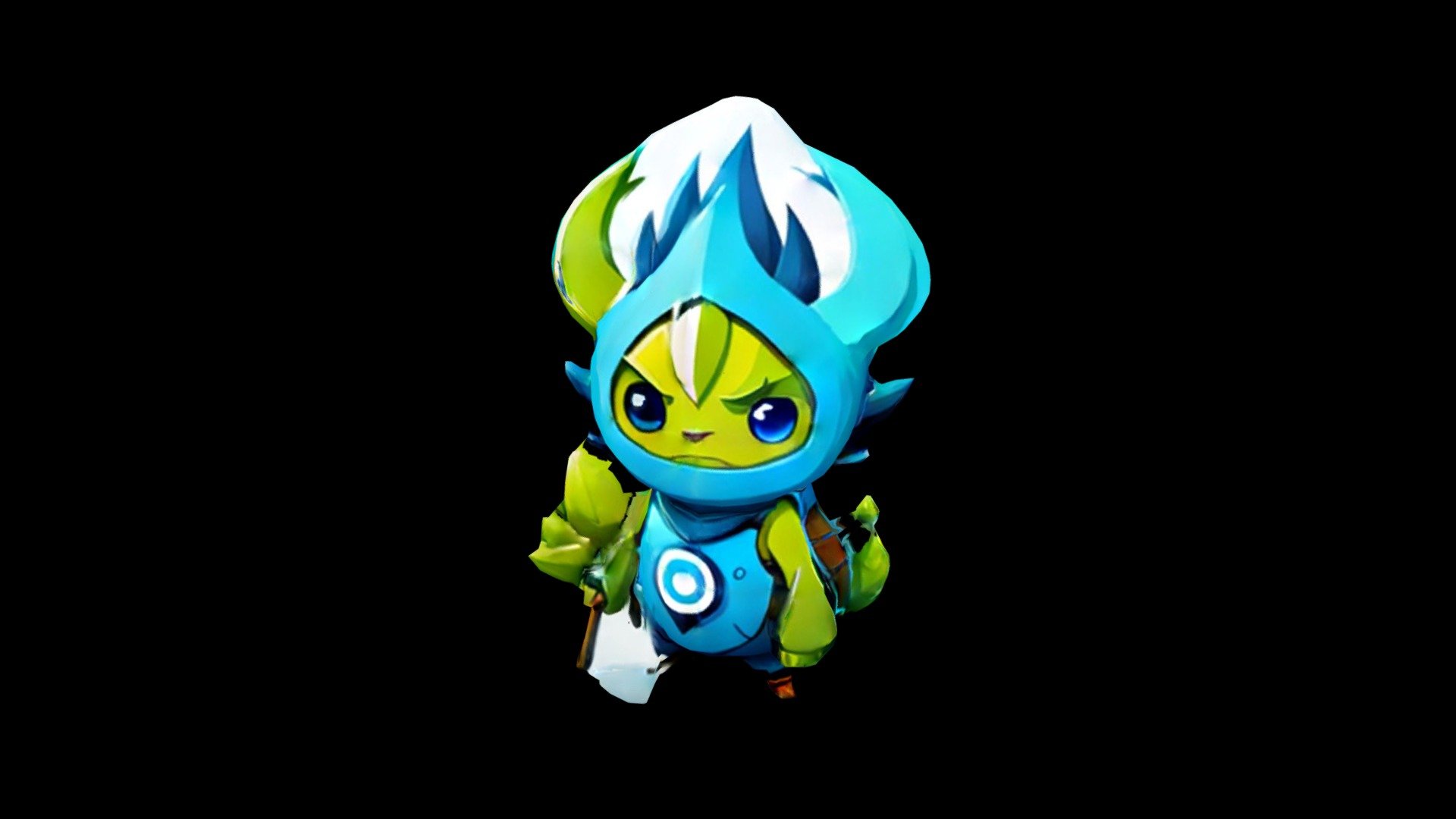 A chibi-style character with blue hair and a blu - Download Free 3D ...
