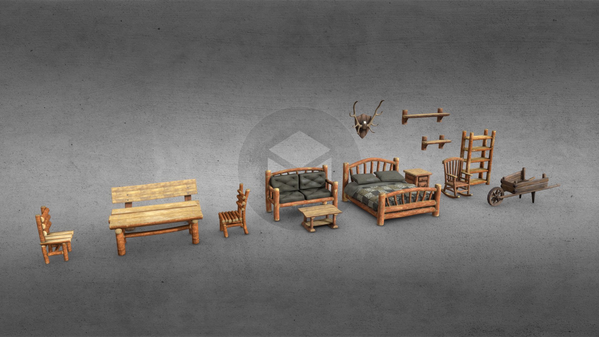 Rustic Log Furniture - Table Couch Bed Chair - Buy Royalty Free 3D ...