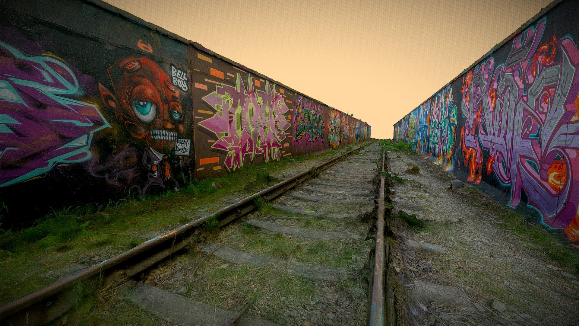 Graffiti, disused railroad tracks - Buy Royalty Free 3D model by ...