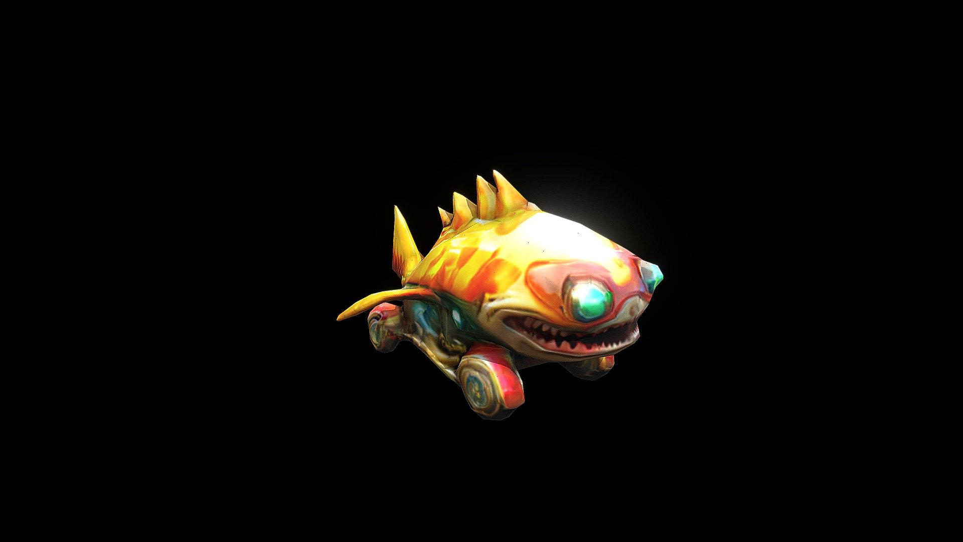 a colorful fish car is driving down a street - Download Free 3D model ...