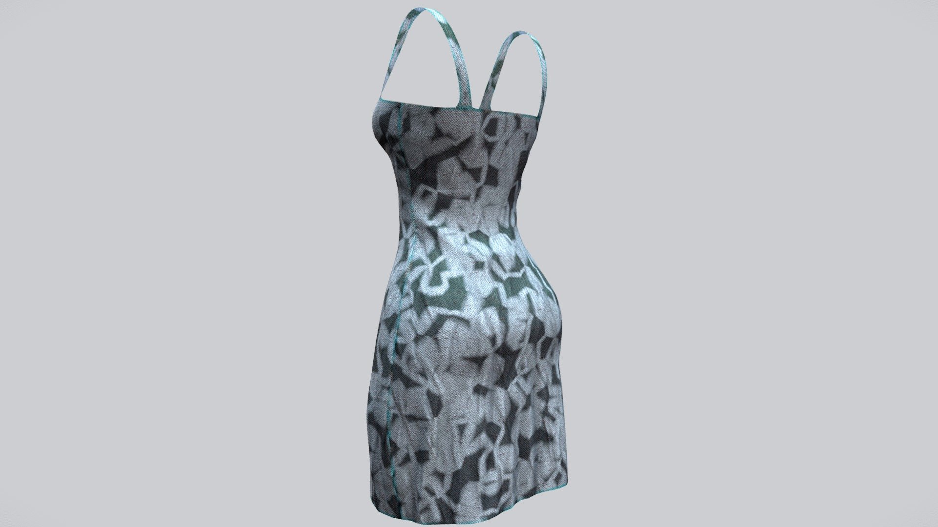 Female Floral Short Dress With Straps - Buy Royalty Free 3D model by ...