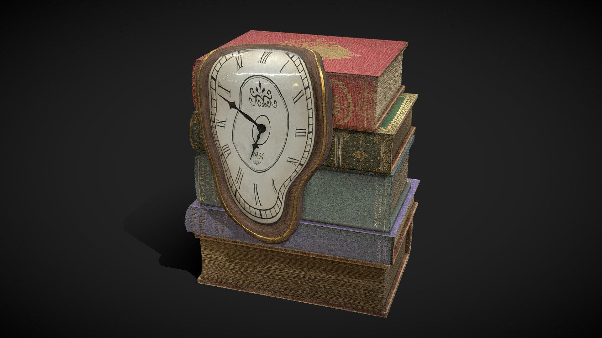 Surrealist Melting Clock on Old Books - low poly - Buy Royalty Free 3D ...
