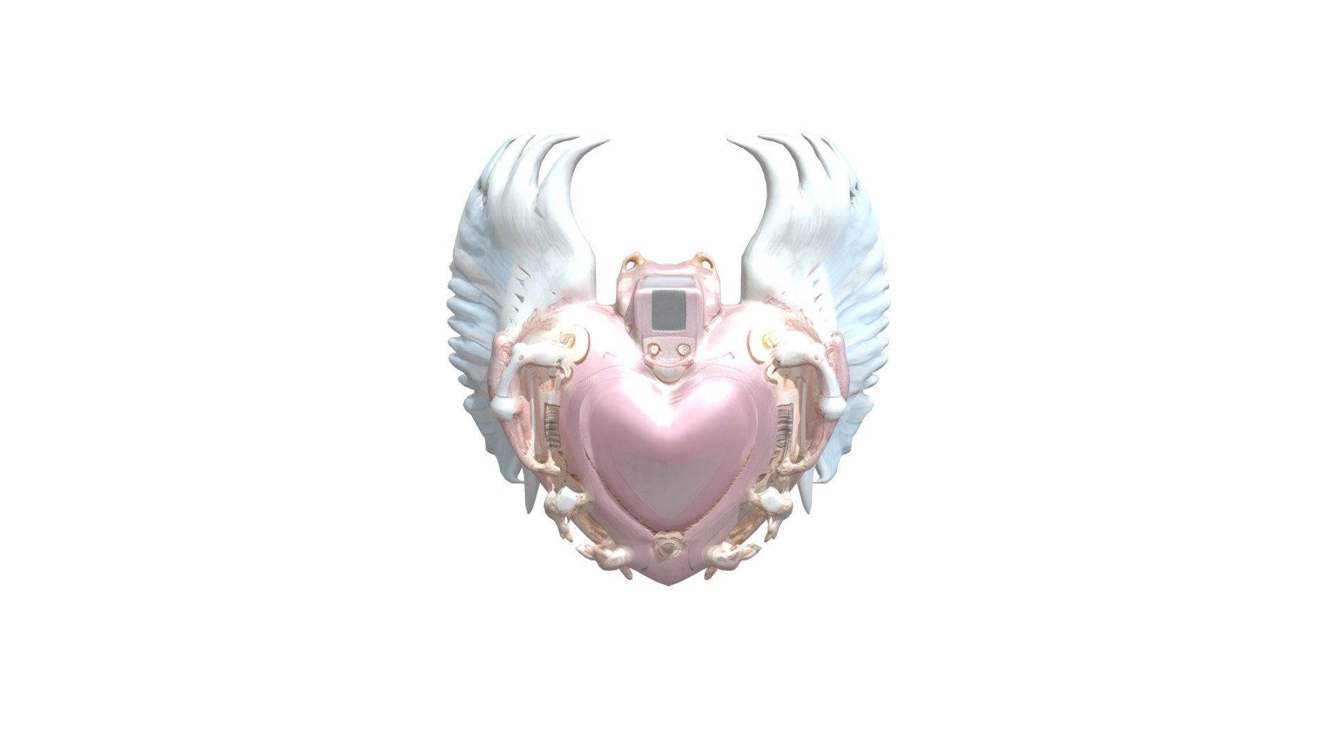 Heart-shaped mechanical device with angel wings - 3D model by ...