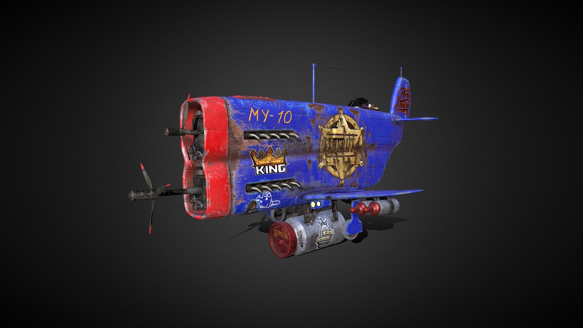 Stylized realistic dark blue airplane - 3D model by 3D_Kod [92f1ffc ...