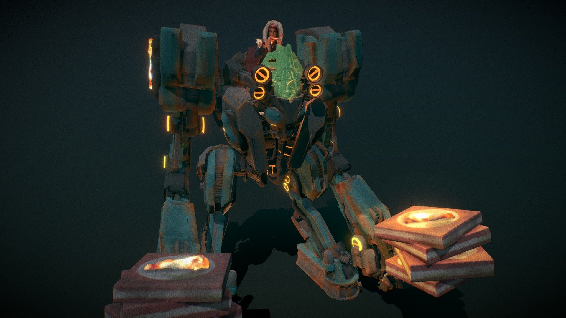 Neon Slums - Pizza Delivery Mech (VR Sculpt) - 3D model by William ...