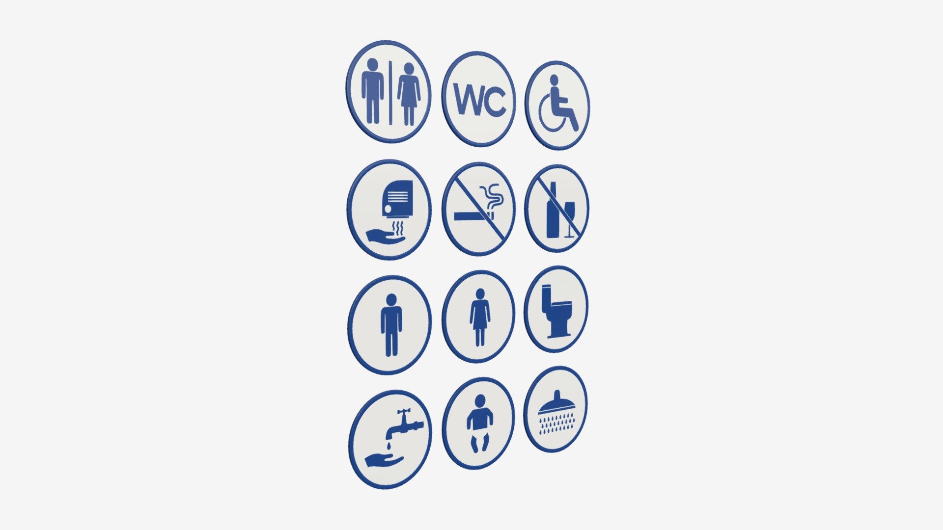 Public Spaces Warning Round Sign Set - Buy Royalty Free 3D model by ...