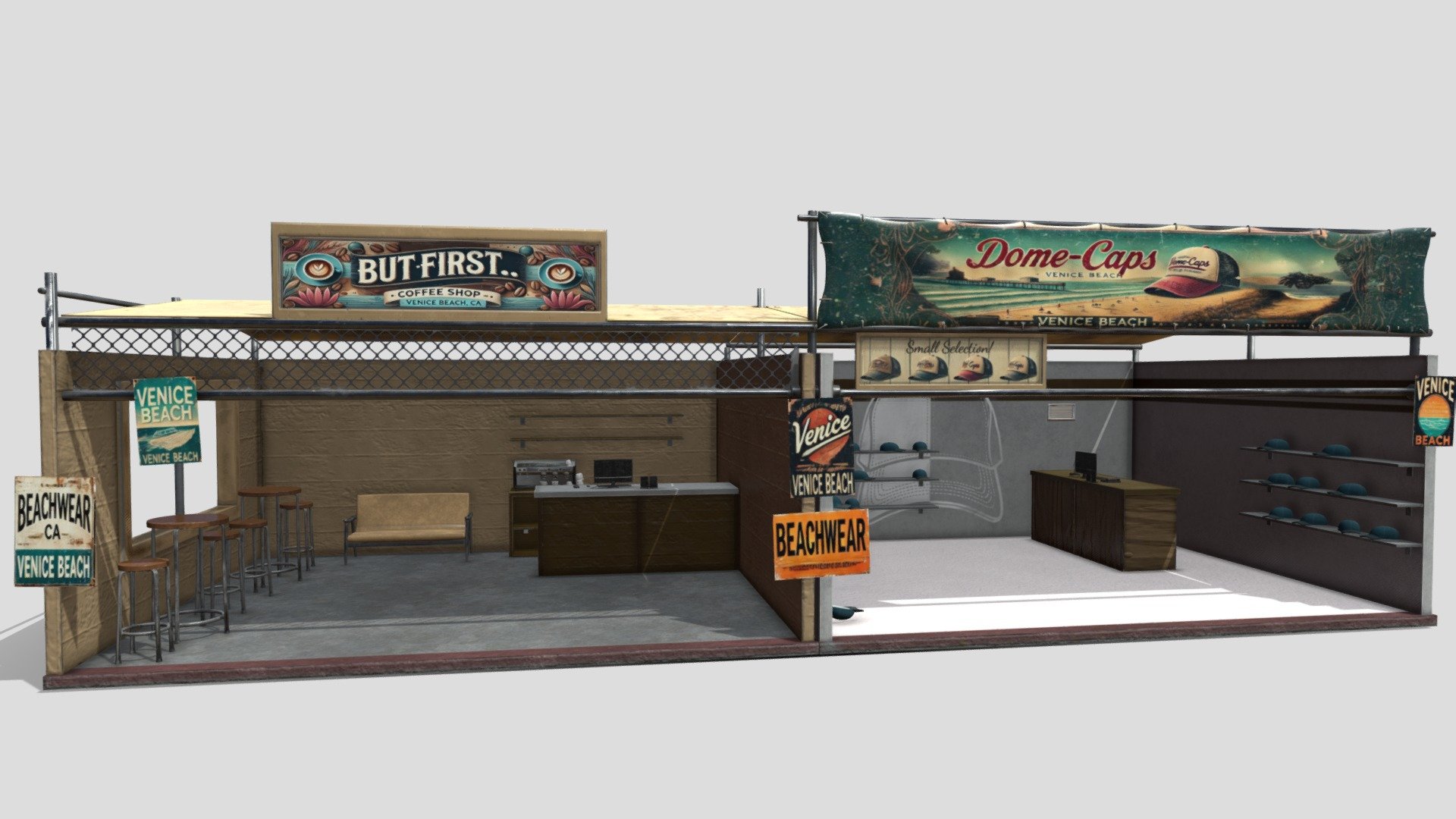 Beach Shops on Venice Beach - Set 3 🏝️☕🧢 - Buy Royalty Free 3D model by ...