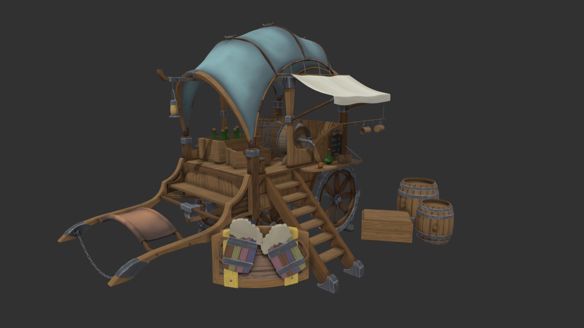 The Travelling Wagon - Medieval Beverage Wagon - 3D model by adamprinz ...