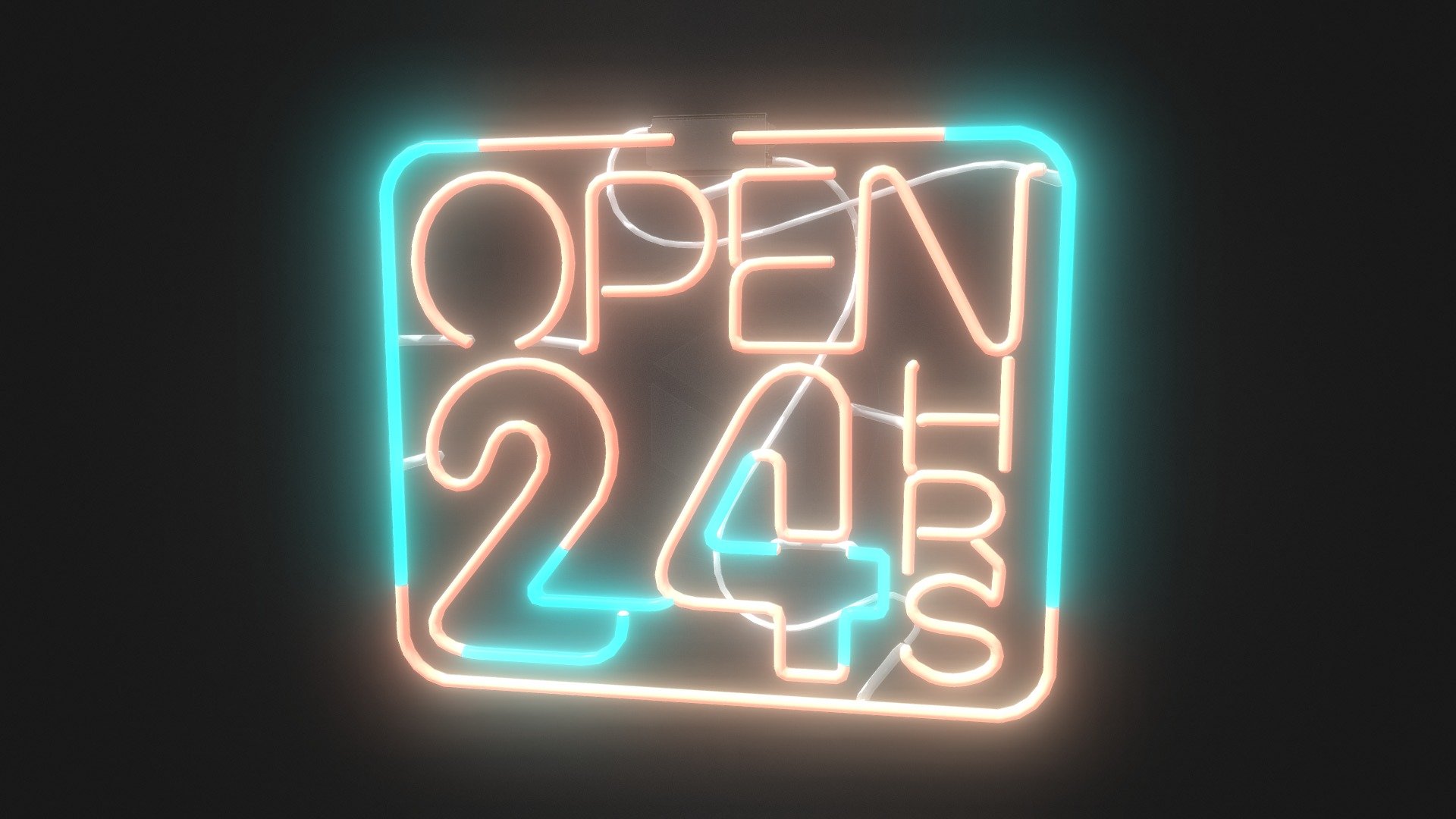 Cyber Open 24 Hours neon light - 3D model by Alisha (@AlishaBegum ...