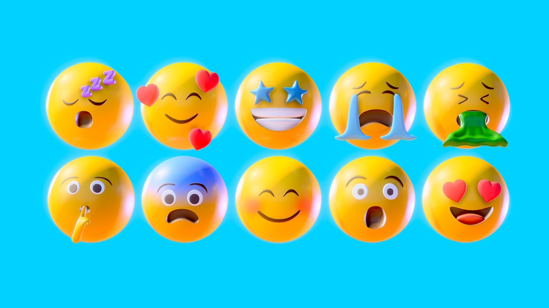 10 Emoticon Yellow Ball Pack Part 2 - Buy Royalty Free 3D model by ...