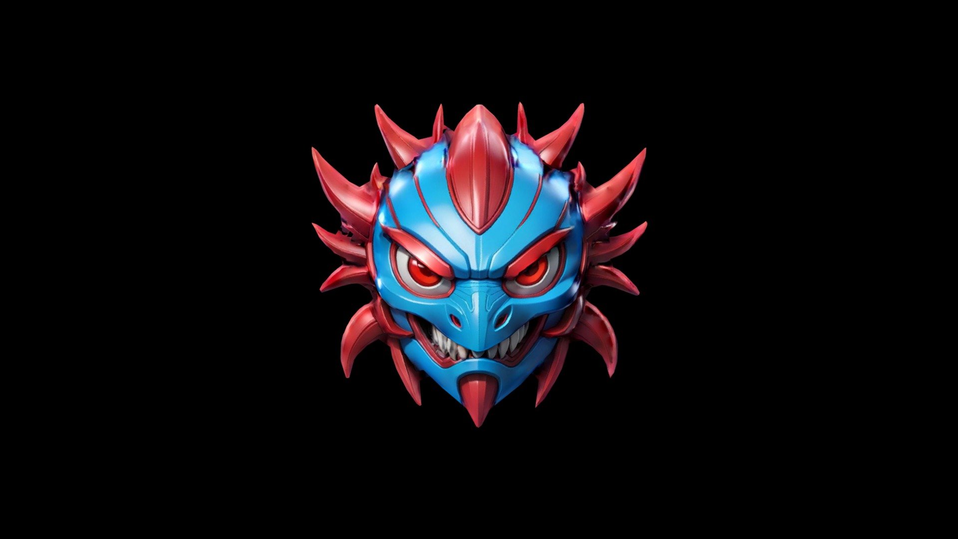 A blue and red dragon head with large red spikes - Download Free 3D ...