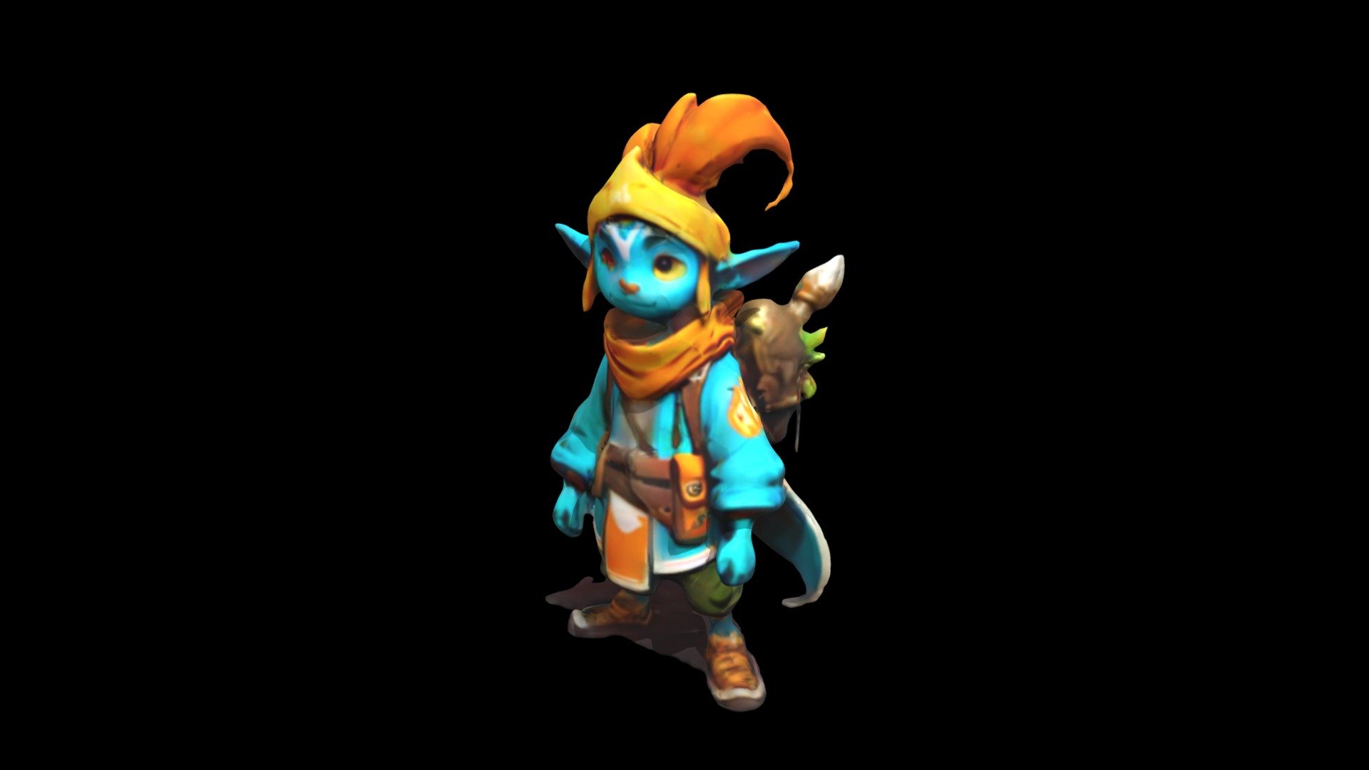 a blue and orange cartoon character with a ba - Download Free 3D model ...