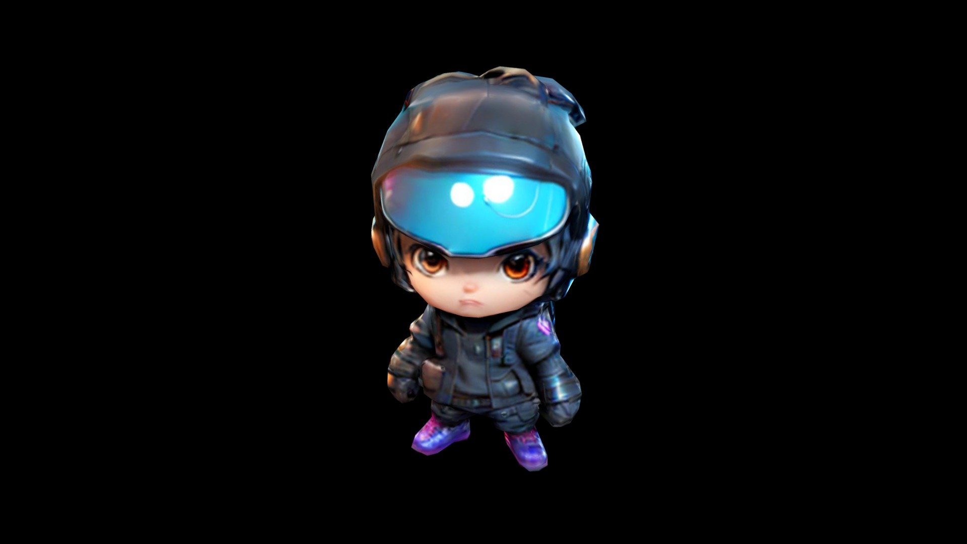 A chibi character dressed in futuristic black ar - Download Free 3D ...