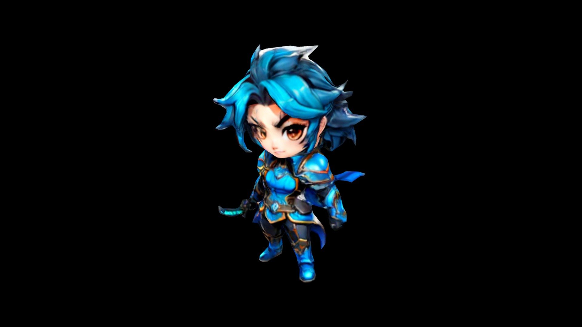 Blue-haired female character card Angry, armored - Download Free 3D ...