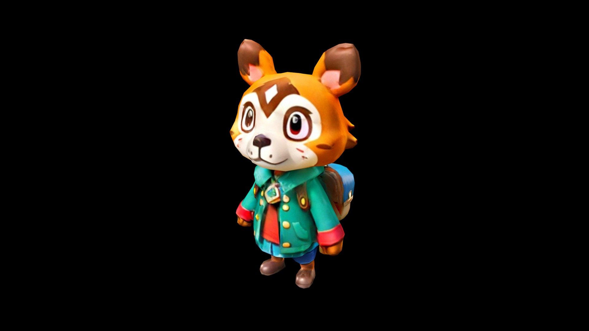A tanuki figure wearing a green coat and red shi - Download Free 3D ...