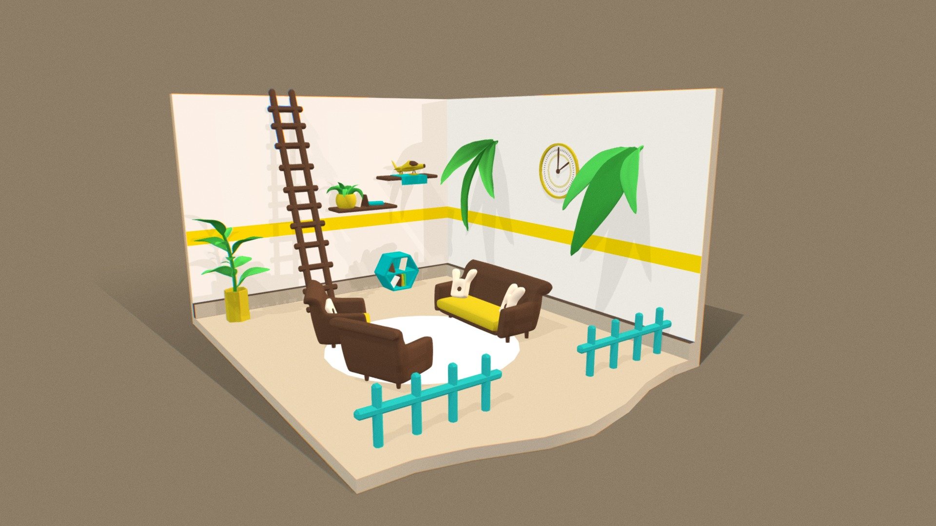 Isometric Bunny Living Room - 3D model by Gumiie [9601290] - Sketchfab