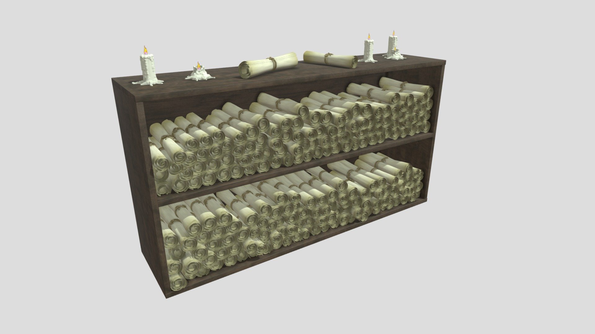 Old shelf with scrolls and candles - 3D model by kopofx [96047fb ...