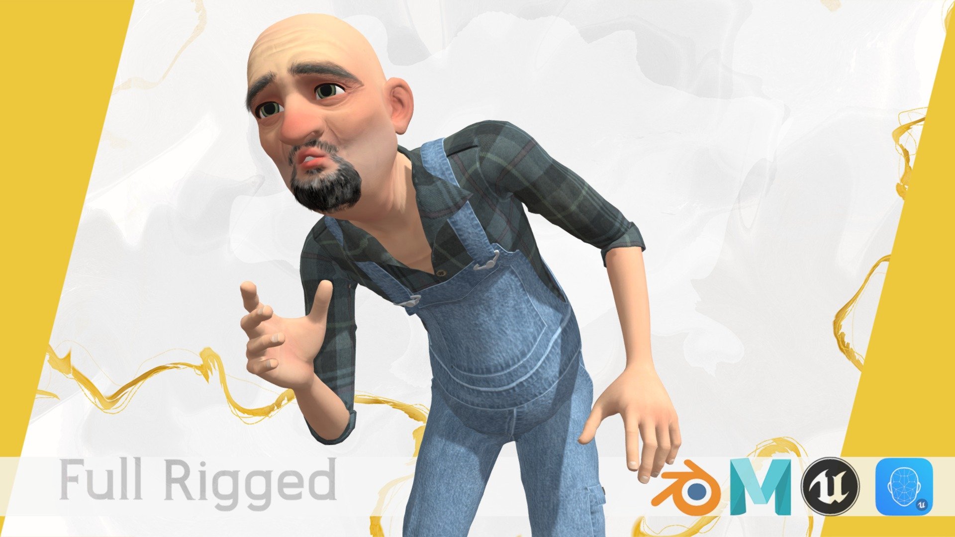 Country man character Low-poly 3D model - Buy Royalty Free 3D model by ...
