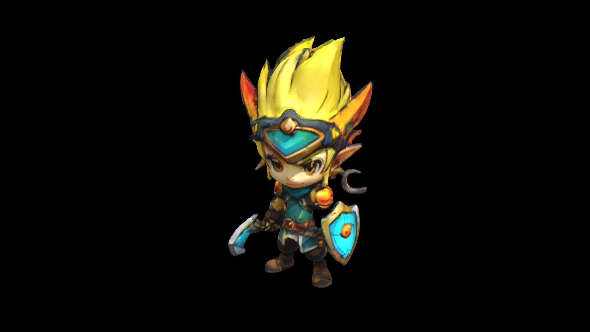 Warrior sprite with yellow hair and turquoise sh - Download Free 3D ...