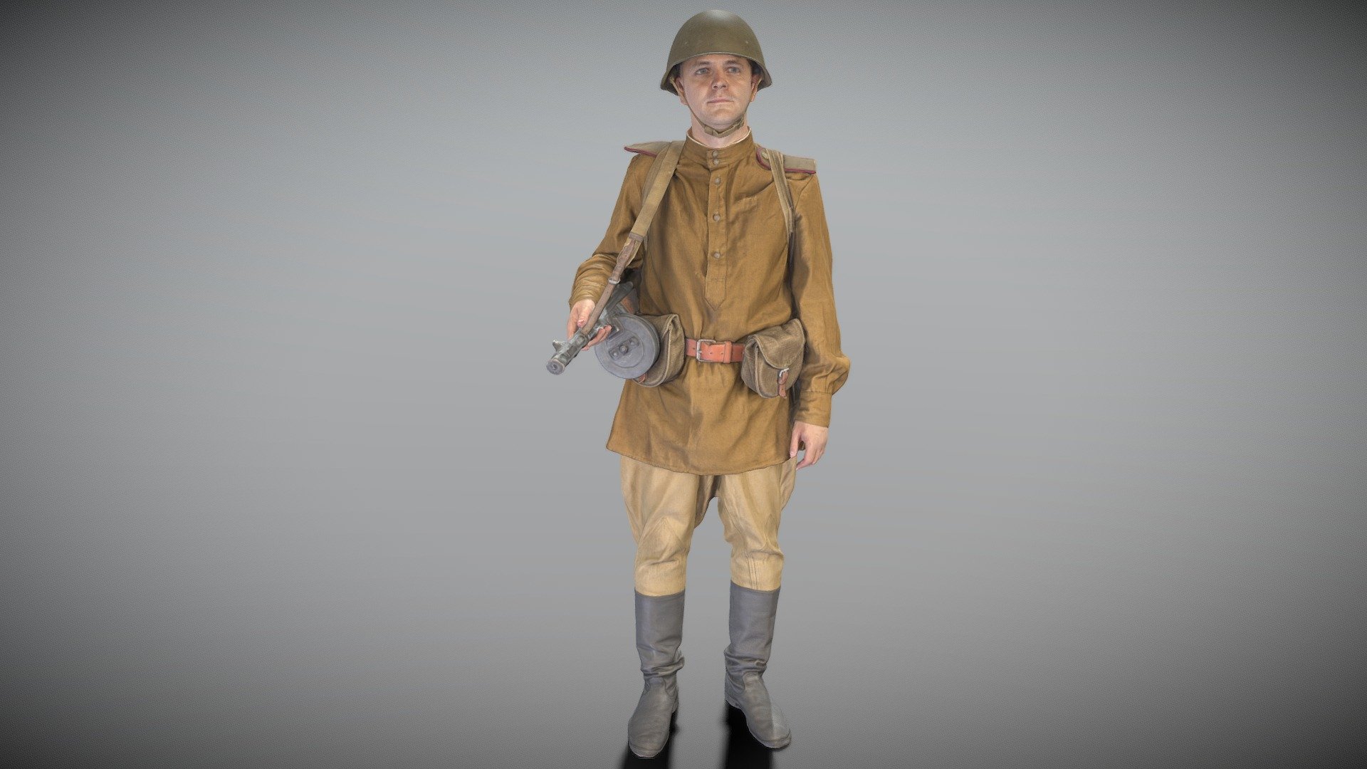 Soviet private soldier with machine gun 224 - Buy Royalty Free 3D model ...