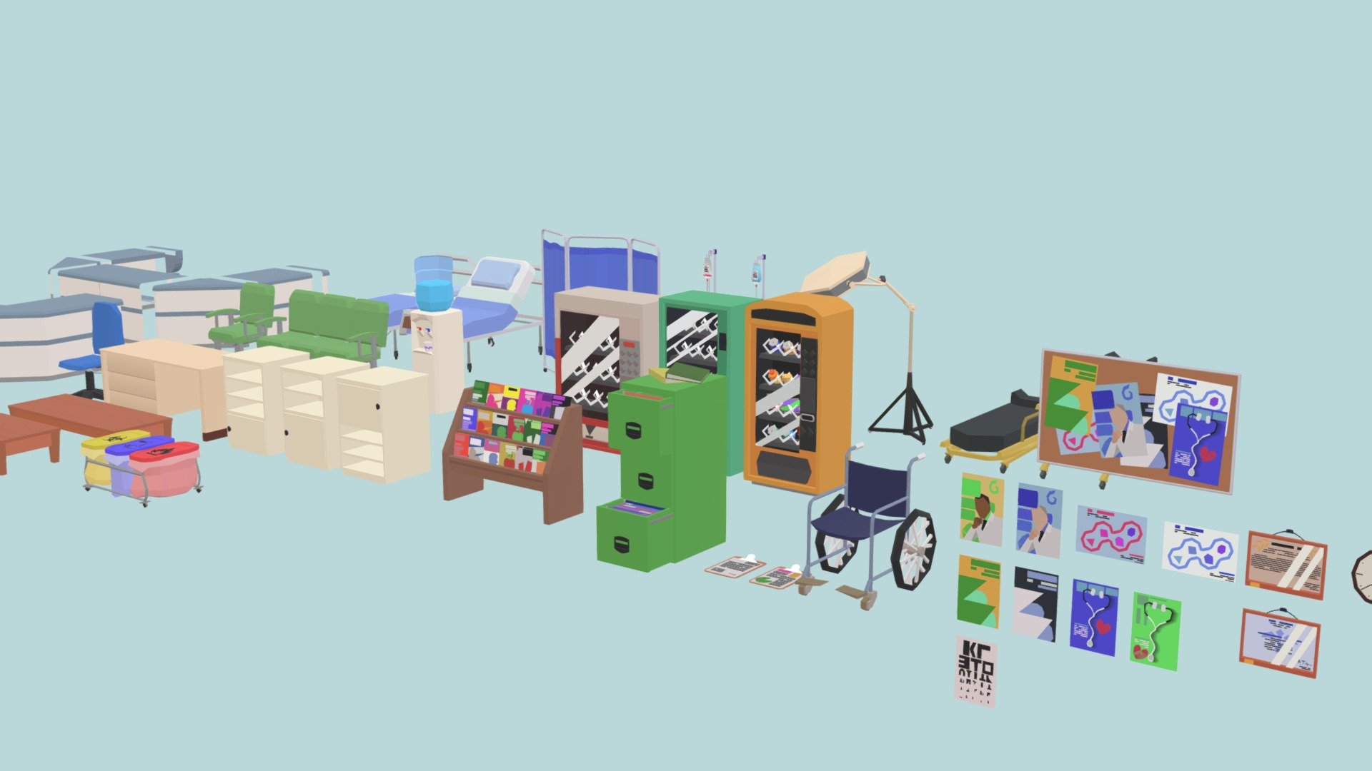 Hospital Props Low Poly Vertex Color - 3D model by Alice (@alisona ...