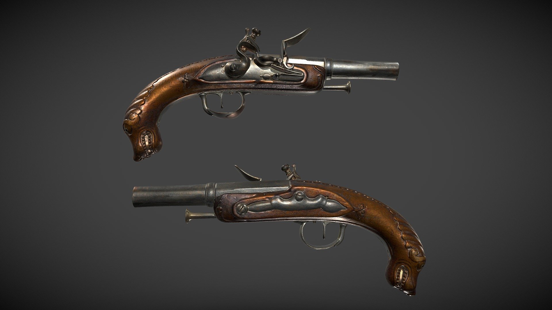 Paire de pistolets à silex - Download Free 3D model by Alienor.org, Conseil des musées (@alienor ...