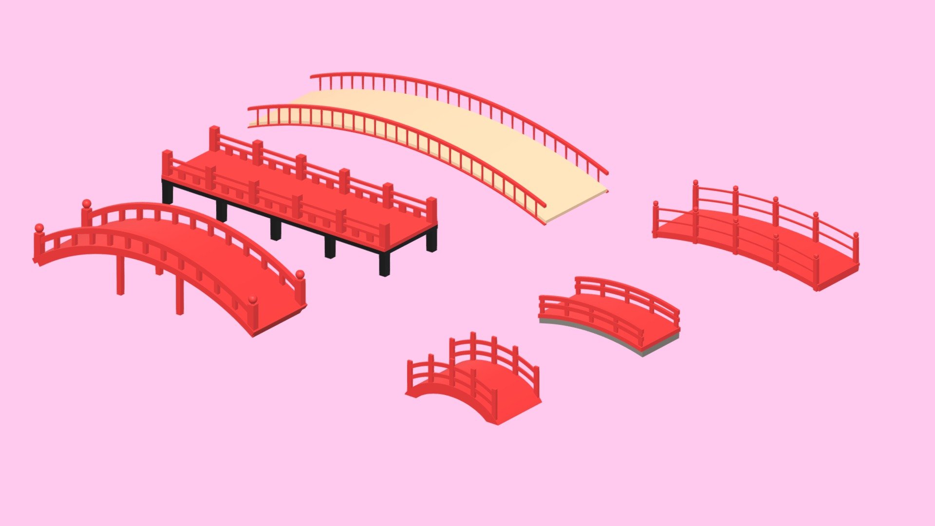 Cartoon Asian Japanese Bridge Collection - Buy Royalty Free 3D model by ...