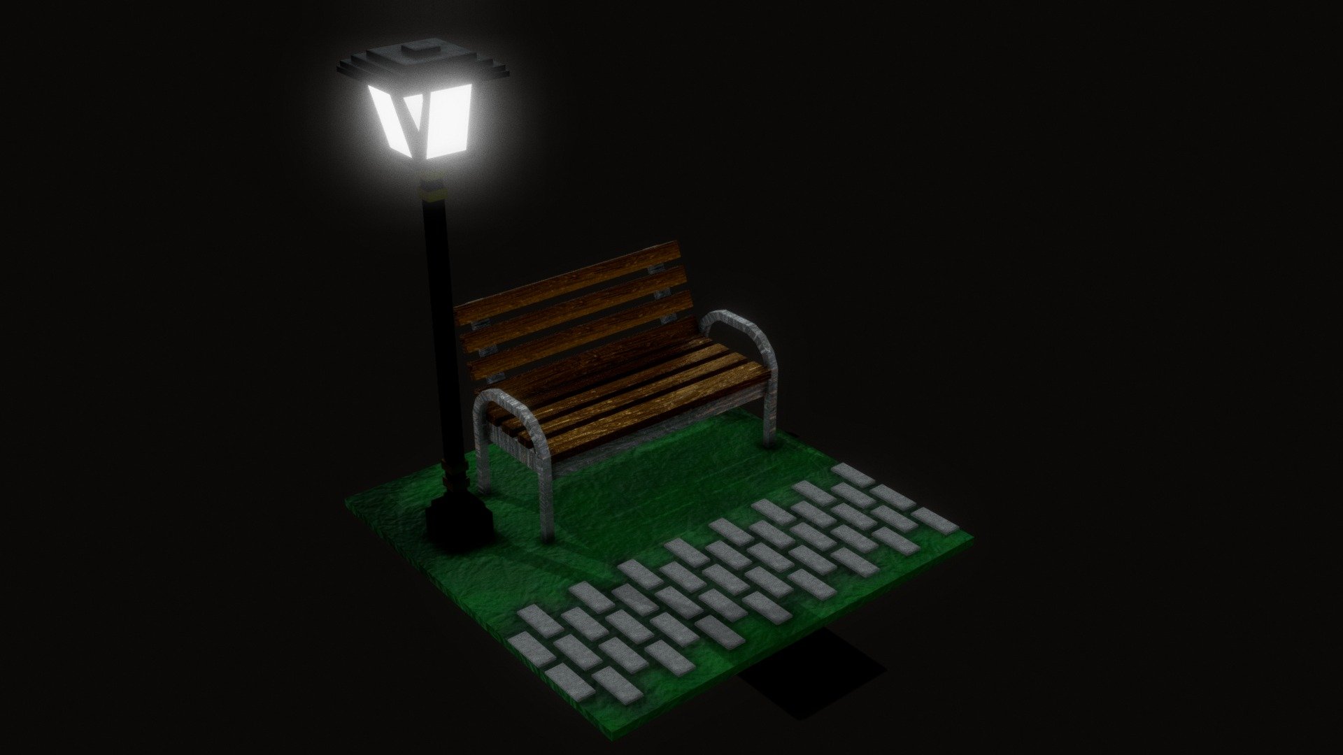 street with Bench , Lamp post , Path - Download Free 3D model by Artbor ...