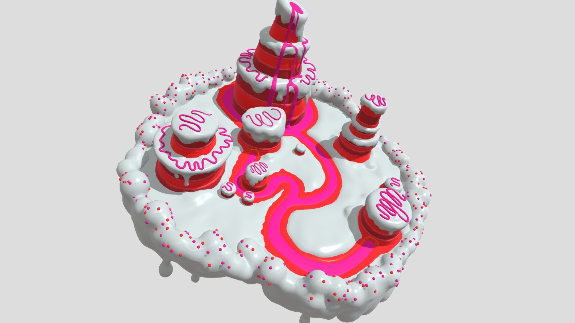3D Cartoon Cake Fountain Design with Icing - Download Free 3D model by ...