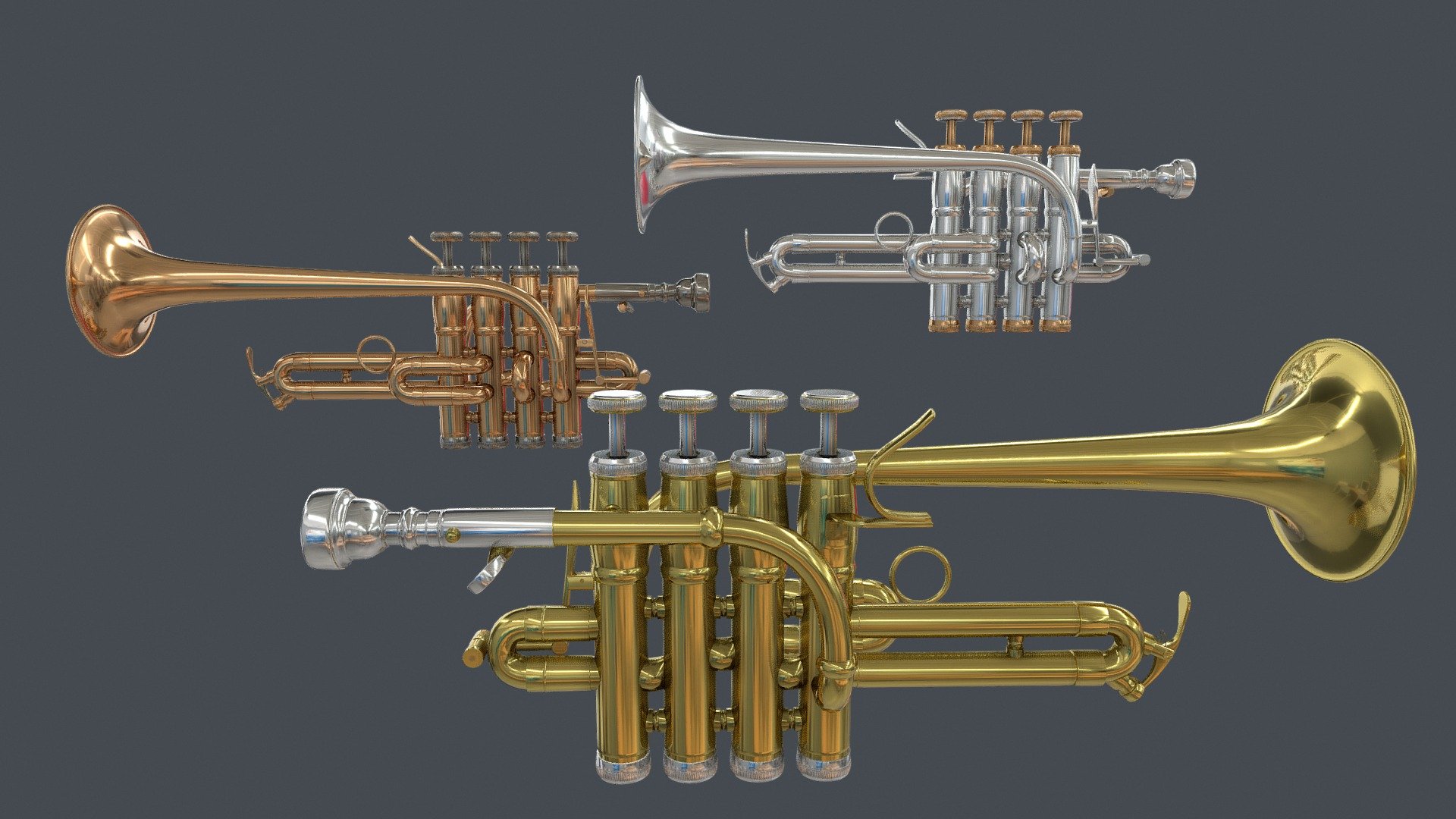 Piccolo Trumpet 3 Materials Brass,Copper,Silver - Buy Royalty Free 3D ...