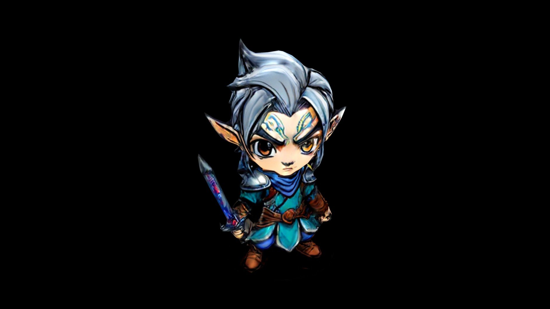A chibi elf with white hair and a blue outfit, h - Download Free 3D ...