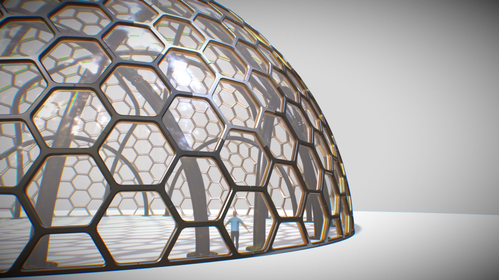 Big Sci Fi Hexagon Dome with Support Frame - Buy Royalty Free 3D model by Metaversalarts ...